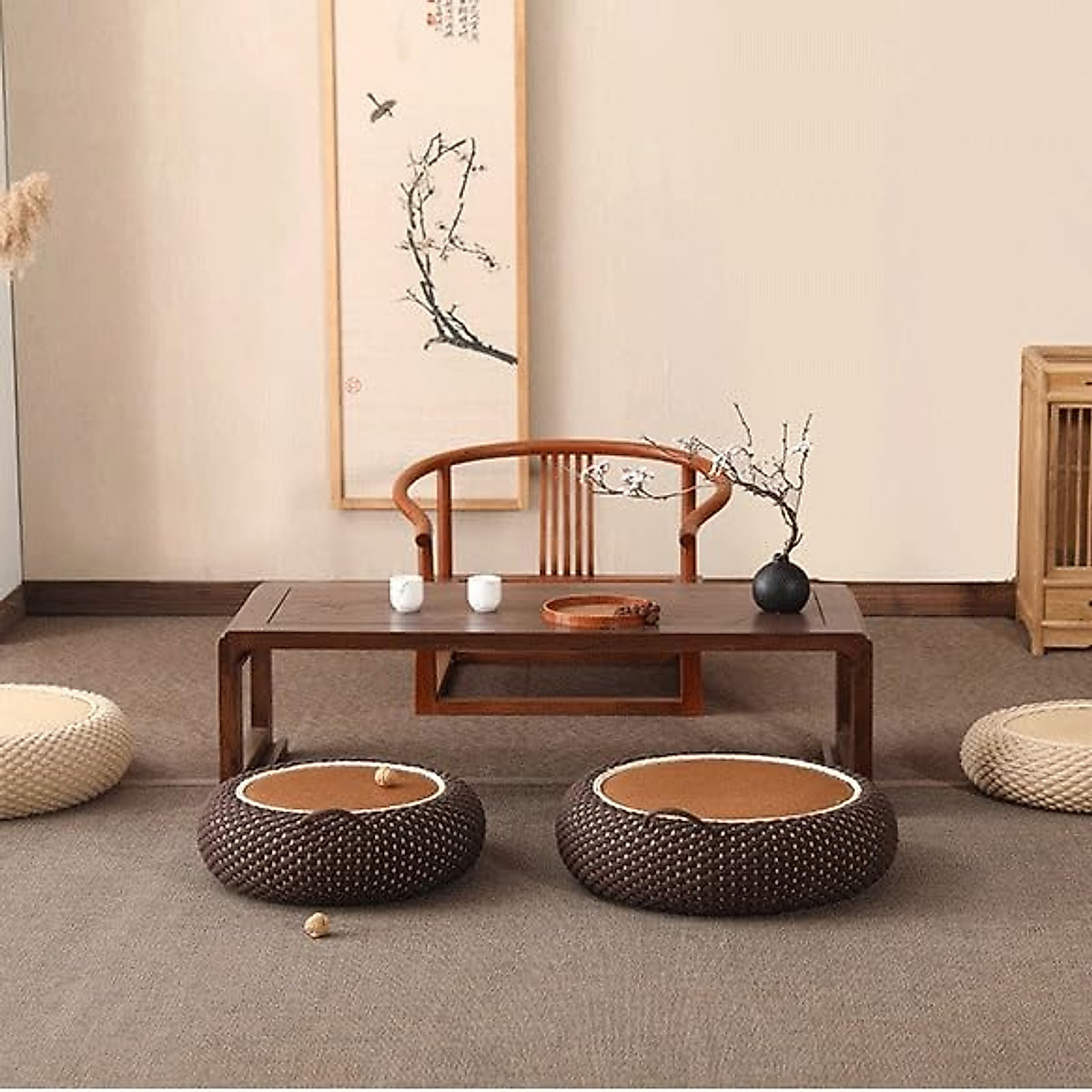KXDFDC Japanese futon Tatami mat Floor seat Block Home Lazy Tea Room Play mat Round futon Rattan Woven (Color : E, Size : 50 * 17cm)