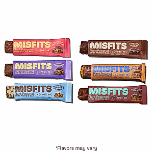 Misfits Vegan Protein Bar, Variety Pack, Plant Based Chocolate High Protein Snacks with 15g Per Bar, Low Sugar, Low Carb, Gluten Free, Dairy Free, High Fiber, Non GMO, 4 Flavor 12 Pack