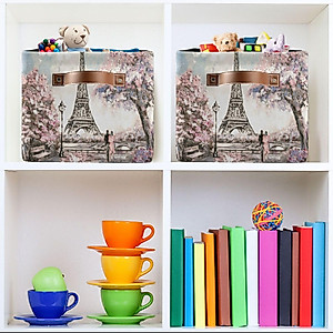 ALAZA France Paris Eiffel Tower Oil Painting Large Storage Basket for Organizing Foldable Storage Bin for Shelves Home with Handles 1 Pack
