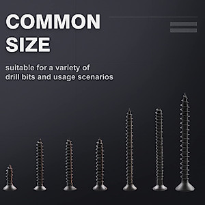 Juasky 240pcs #4#6#8#10 Black Wood Self Tapping Screws, 7 Sizes Bugle Head Metal Screw Set, Long Screw Assortment Kit with Organizer for Drywall,Wood, Deck, Cabinet