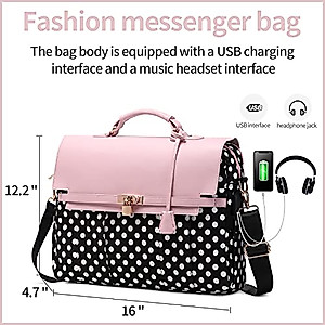 SHENHU Women's Laptop Bag,15.6 Inch Computer Briefcase Lightweight Cute Girls Messenger Bag Shoulder Carry Work Bag Ladies Office Travel Bag School Pink Dot