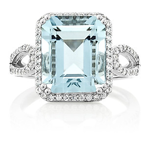 Gem Stone King 925 Sterling Silver Simulated Aquamarine Ring For Women (5.00 Cttw, Emerald Cut 12X10MM, Available In Size 5,6,7,8,9)