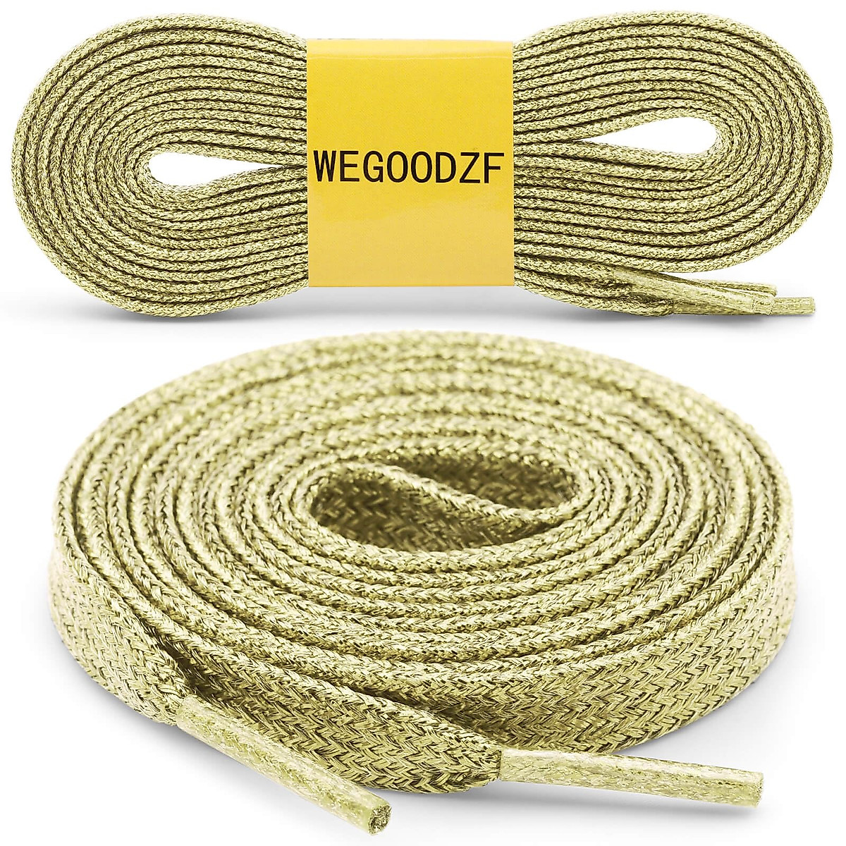 WEGOODZF Flat Glitter Shoe Laces: Metallic Light Gold Sparkle Shoelaces for Sneakers 43 inch -2Pair