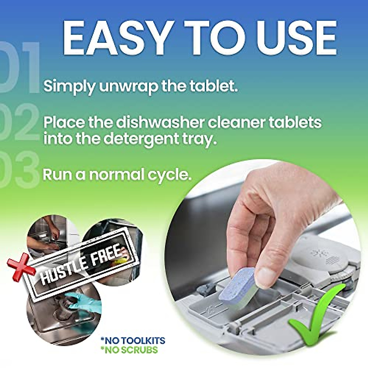 True fresh dishwasher cleaner tablets 18-Pack of 20g deep cleaning dishwasher tablets for 18 months supply, Heavy duty degreaser dish washer clean pods formulated to clean smelly Dish Washer machines