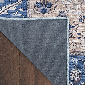 Nourison Brilliance Machine Washable Traditional Denim 7'10" x 9'10" Area -Rug, Easy -Cleaning, Non Shedding, Bed Room, Living Room, Dining Room, Kitchen (8x10)