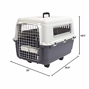 SportPet Designs Plastic Kennels Rolling Plastic Wire Door Travel Dog Crate - Medium, Gray (CM-2001-CS01)