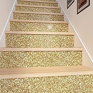 Decotalk Gold Wallpaper Glitter Wallpaper Stick and Peel 17.7"x120" Gold Peel and Stick Wallpaper Glitter Contact Paper Sequins Sparkle Wallpaper for Walls Removable Chunky Glitter Gold Contact Paper