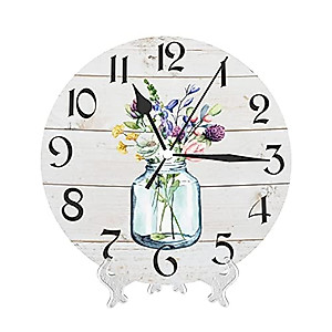 DADABULIU Wall Clock Spring Flower Rustic Country Silent Non-Ticking 10 Inch Round Clocks PVC Battery Operated Quartz Analog for Living Room Kitchen Bedroom Bathroom Office Home School Decor