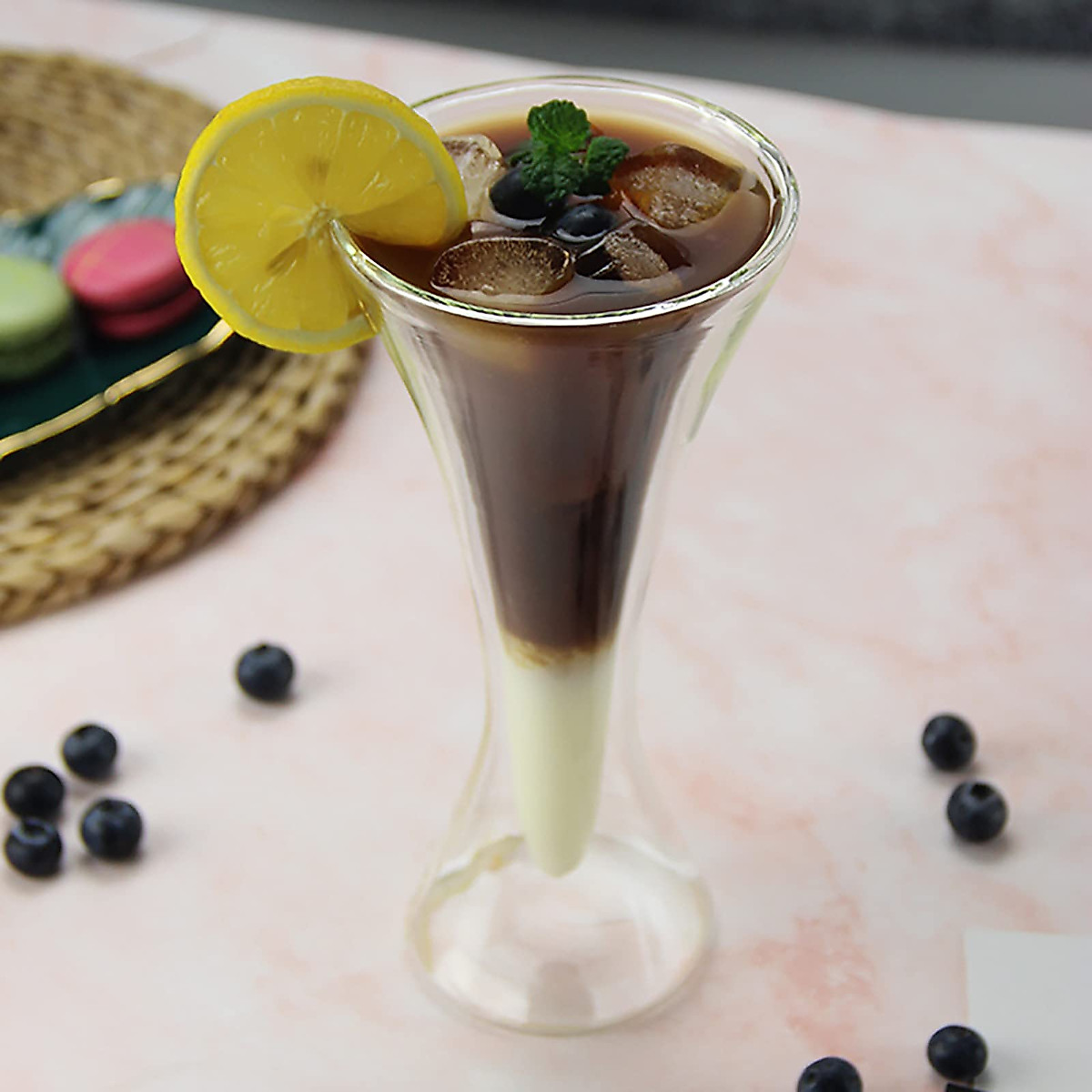 Unique Martini Glasses Set of 2, Fancy Stemless Clear Double Wall Insulated Cocktail Glass, Personalized Fun Gift for Martini Lovers