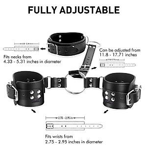 SEXY SLAVE Neck to Wrist Restraints kit, Adult Sex Toys Frisky Beginner Behind Back Handcuffs Collar, Adjustable Bondage Set, Couple SM Sex Game Tool(Black-1)