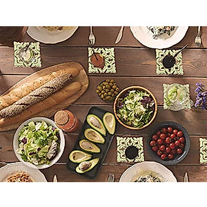 Farmhouse Decor Wood Coasters for Drinks - Kitchen Table Drink Coaster Set of 4 (Square Carved Blossom Sage Green)