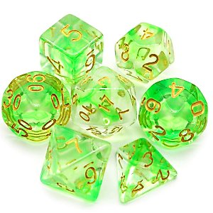Haxtec 7PCS DND Dice Set Polyhedral D&D Dice of D20 D12 D10 D8 D6 D4 for Dungeons and Dragons TTRPG Games (Green Cloud)