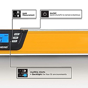 MOTORHEAD 48-Inch 0°-360° SMART DIGITAL Level, LCD Screen, Audible Alerts, Water, Dust & Shock Resistant, Magnetic Bottom, Includes Bag, High-Visibility, Solid-Milled Aluminum, USA-Based Support