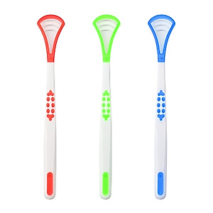 defutay 3PCS Tongue Scraper Cleaner - 100% BPA Free Tongue Scrapers - Oral Scrapers Premium Sweeper Sets - Eliminate Bad Breath - Easy to Use (Blue+Green+Red)