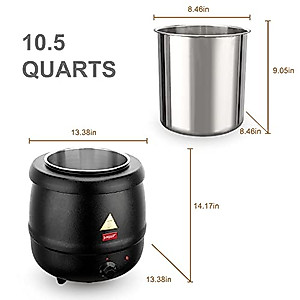 Valgus Commercial Grade 10.5QT Soup Kettle Warmer with Stainless Steel Hinged Lid, Detachable Pot,Temperature Control Knob for Big Family Gathering and Restaurant, Black