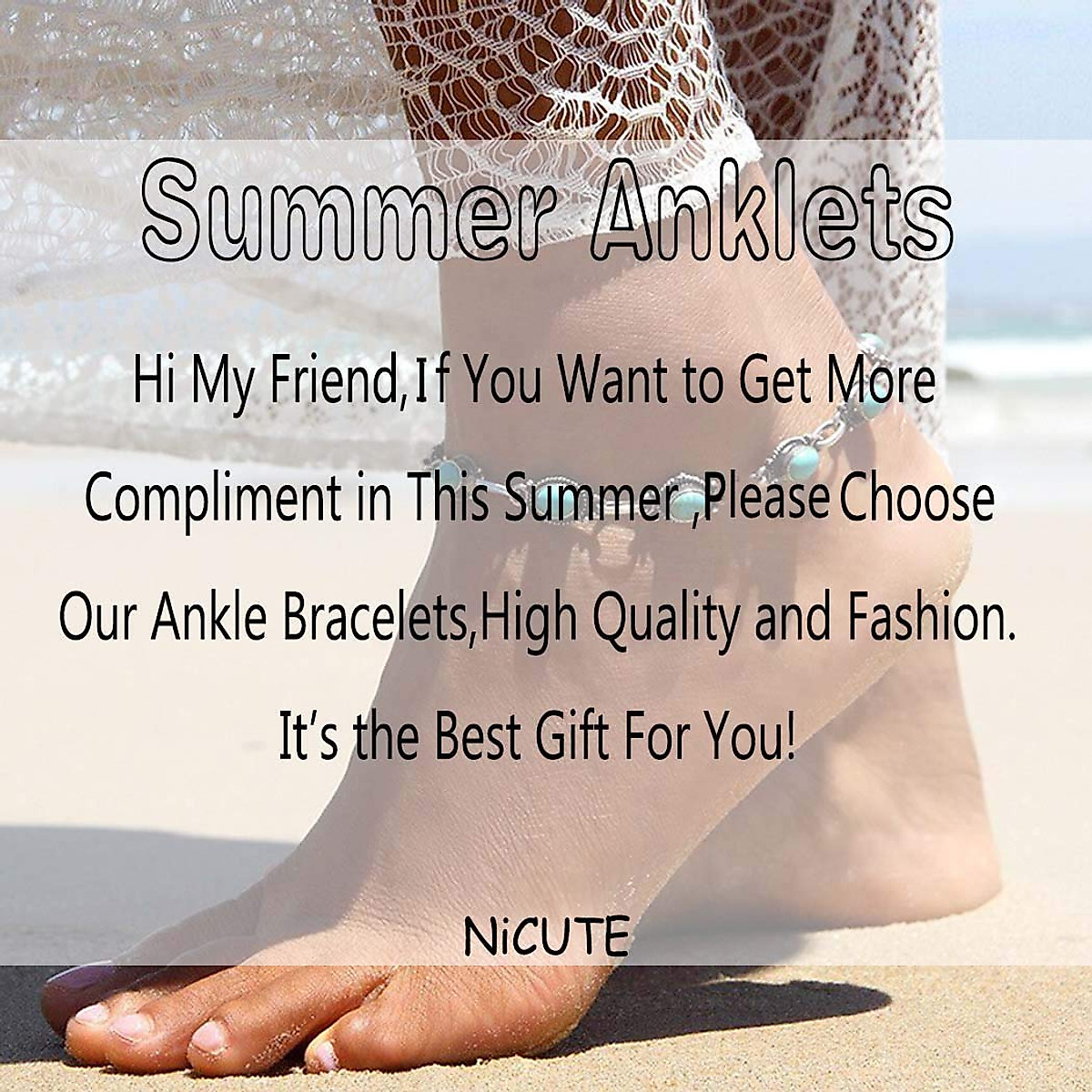 Nicute Boho Pearl Barefoot Sandals Anklet Rhinestone Silver Star Anklet Chain Wedding Summer Beach Foot Chain Jewelry for Women (2 Pieces)