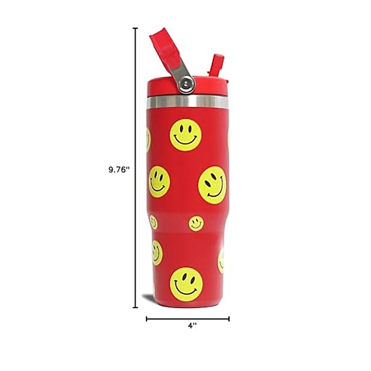 30 oz Tumbler with Handle and Flip Straw, Stainless Steel Vacuum Insulated Water Bottle Travel Mug Thermal Cup Smiley Red