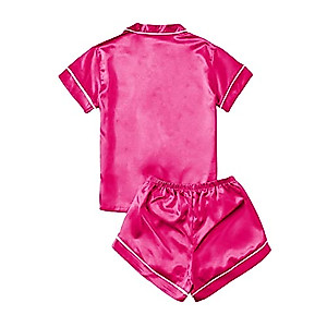 Verdusa Women's 2pc Palm Print Satin Nightwear Button Front Pajamas Set Hot Pink M