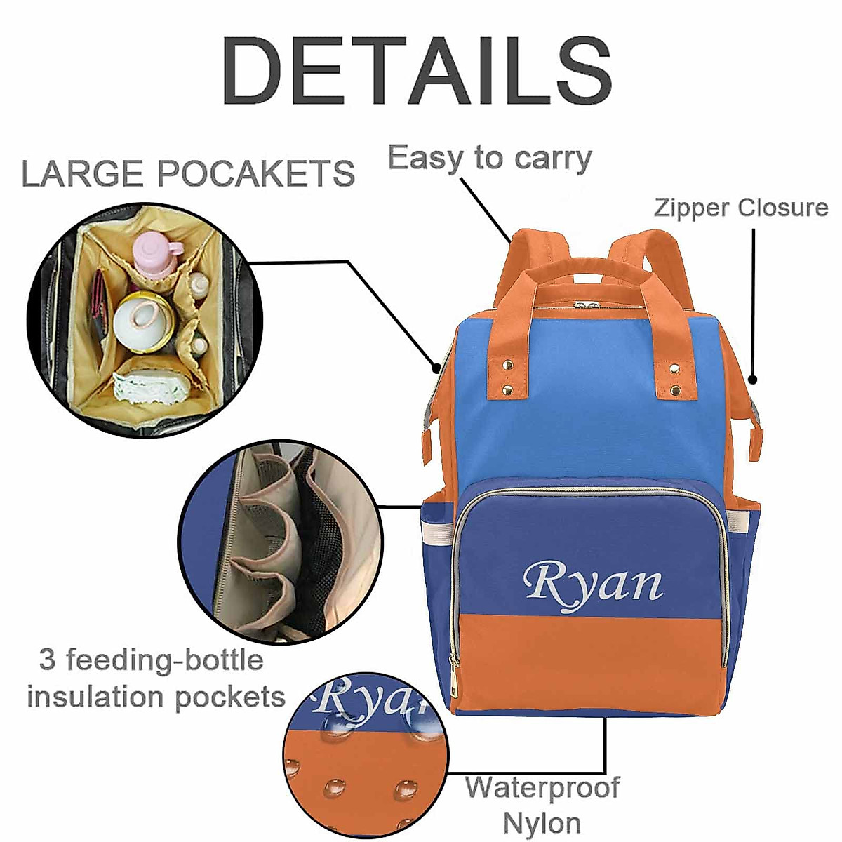 Custom Colourful Diaper Bag Backpack for Baby Girl Boy, Personalized Name Mommy Bags Baby Monogrammed Diaper Bags, Waterproof Nappy Travel Daypack for Dad Mom Gifts