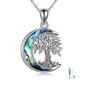 ONEFINITY Tree of Life Urn Necklaces for Ashes Sterling Silver Celtic Knot Moon Tree of Life Cremation Jewelry for Ashes Memory Jewelry for Women Men