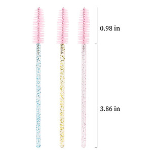 300 Pack Glitter Mascara Wands Disposable EyeLash Spoolie Brushes Makeup Applicator Eyelash Extension Tool Kit (3 colors mix)