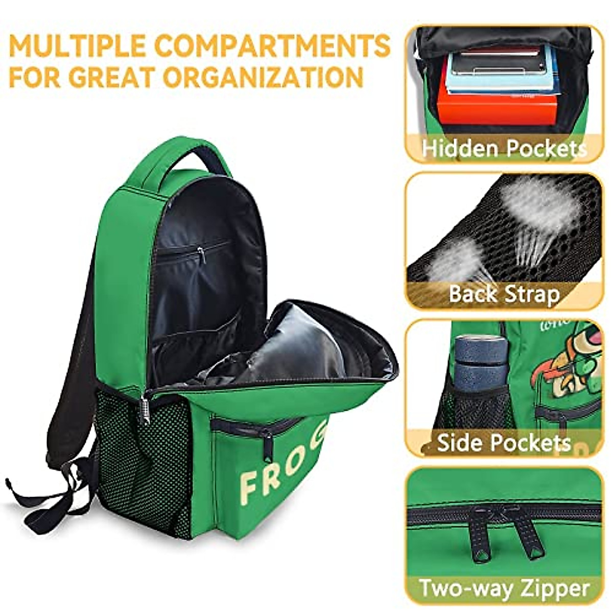 CUNEXTTIME Frog Backpack with Lunch Box And Pencil Case, Set of 3 Cute Bookbag for Girls Boys, Lightweight Large Capacity School Bag