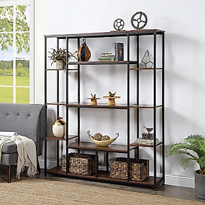 Merax 5 Tier Tall Bookshelf, Industrial Bookcase, Freestanding Display Furniture with Storage Shelf, Brown