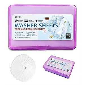 Enyur Unscented Travel Laundry Detergent Sheets/Concentrated Travel Laundry Soap/Travel Size Detergent Fragrance Free 32 Loads / 1 Pack