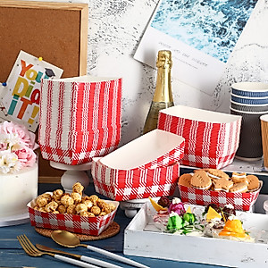 200 Pieces 2 lb Gingham Party Paper Food Trays Red Checkered Party Supplies Nacho Food Tray Snack Candy Holder Trays Disposable Serving Trays for Carnival Gingham Party Decorations Food Holder Trays