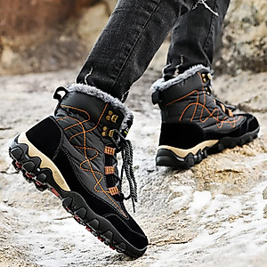 IUBEIBEI Men's Snow Boots Warm Waterproof Non-Slip Shoes Winter Hiking Boots High Bang Comfortable Hiking Shoes Backpack Sports Outdoor Boots(Bla/-ck)
