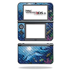 MightySkins Carbon Fiber Skin for Nintendo New 3DS XL (2015) - Kissing Dolphins | Protective, Durable Textured Carbon Fiber Finish | Easy to Apply, Remove, and Change Styles | Made in The USA