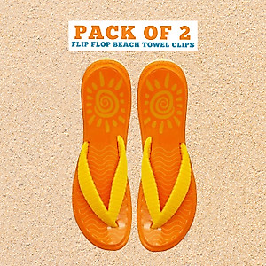 PERFORMORE Flip Flop Beach Towel Clips (Orange), 2-Pack, Portable Towel Holder Clips, Secure Clips for Beach Chairs Deck Patio Pool Boat Cruise Lounge Chair Accessories