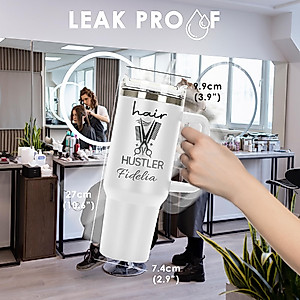 LifGif Hair Hustler Personalized Tumbler 40 oz Laser Engraved, Insulated Cup with Handle, Lid and Straw, Custom Tumbler Hair Stylist Graduation Gift for Men Women Friend Stainless Steel Coffee Cup