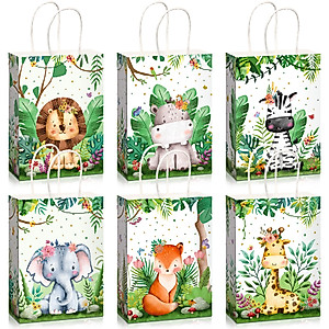 18 Pieces Safari Goodie Bags Jungle Animals Party Favor Bags with Handles Zoo Animals Print Candy Bags Woodland Gift Bags for Baby Shower Wedding Birthday Jungle Themed Party Supplies