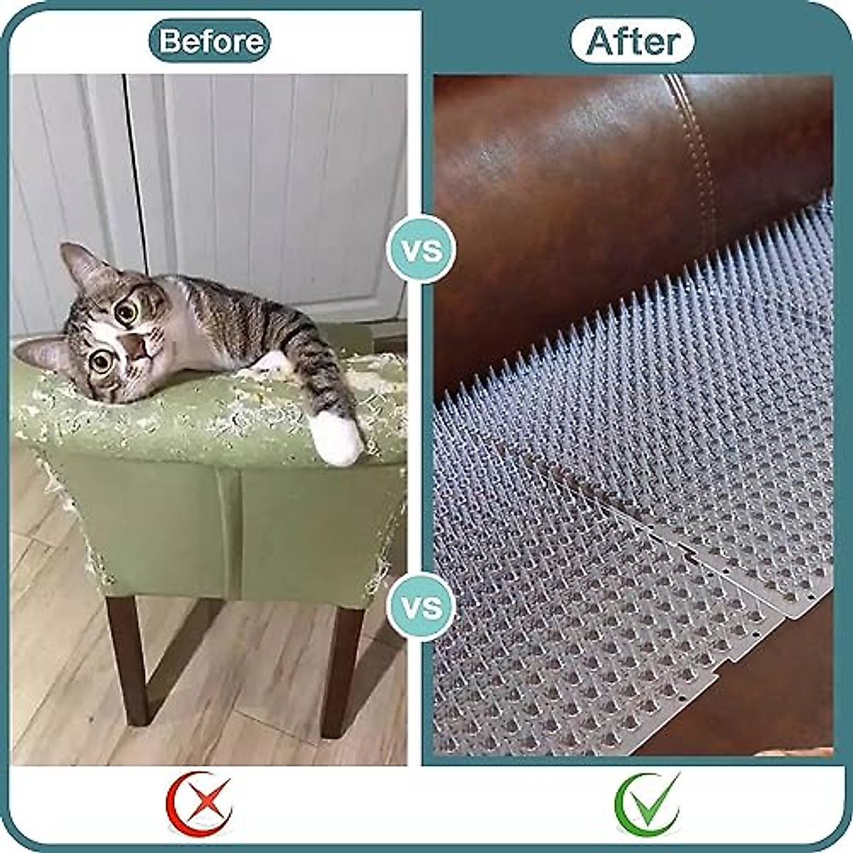 Aocoray 8 Pack Cat Deterrent Outdoor/Indoor Scat Mat, Pet Deterrent Training Mats, Keep Cats/Dogs Away Plastic Mats with Spikes, 12 Sq.ft, 16 x 13 Inches
