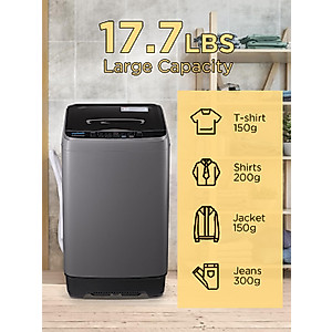 Krib Bling 17.7 lbs Full-Automatic Washing Machine with LED Display, Portable Compact Laundry Washer with Drain Pump, 10 Wash Programs 8 Water Levels, Grey