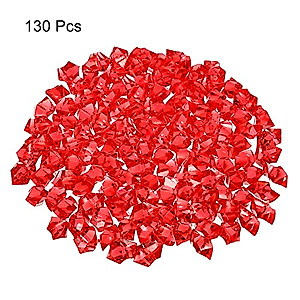 PATIKIL 25x15mm Fake Ice Rocks Cube, 1 Pack (130Pcs) Acrylic Irregular Crushed Crystal Rock Fake Diamond for Home Wedding Decor Photography Props, Red
