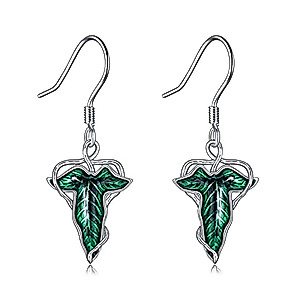 POPLYKE Leaf Earrings Sterling Silver Dangle Earrings Elf Green Leaf Earrings Lord of the Rings Gift Arwen Evenstar