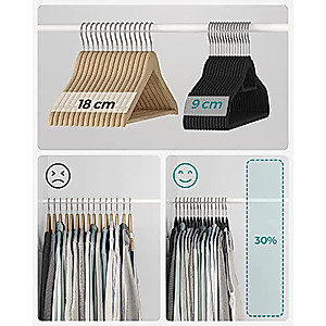 SONGMICS Velvet Hangers, 50 Pack, Ultra Thin Space Saving, Non-Slip Coat Hangers with Tie Organiser, 360 Degree Swivel Hook, Black CRF50B