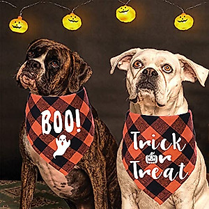 STMK Halloween Plaid Dog Bandanas, Trick or Treat Boo Dog Bandana Scarf for Halloween Dog Puppy Costume Decorations