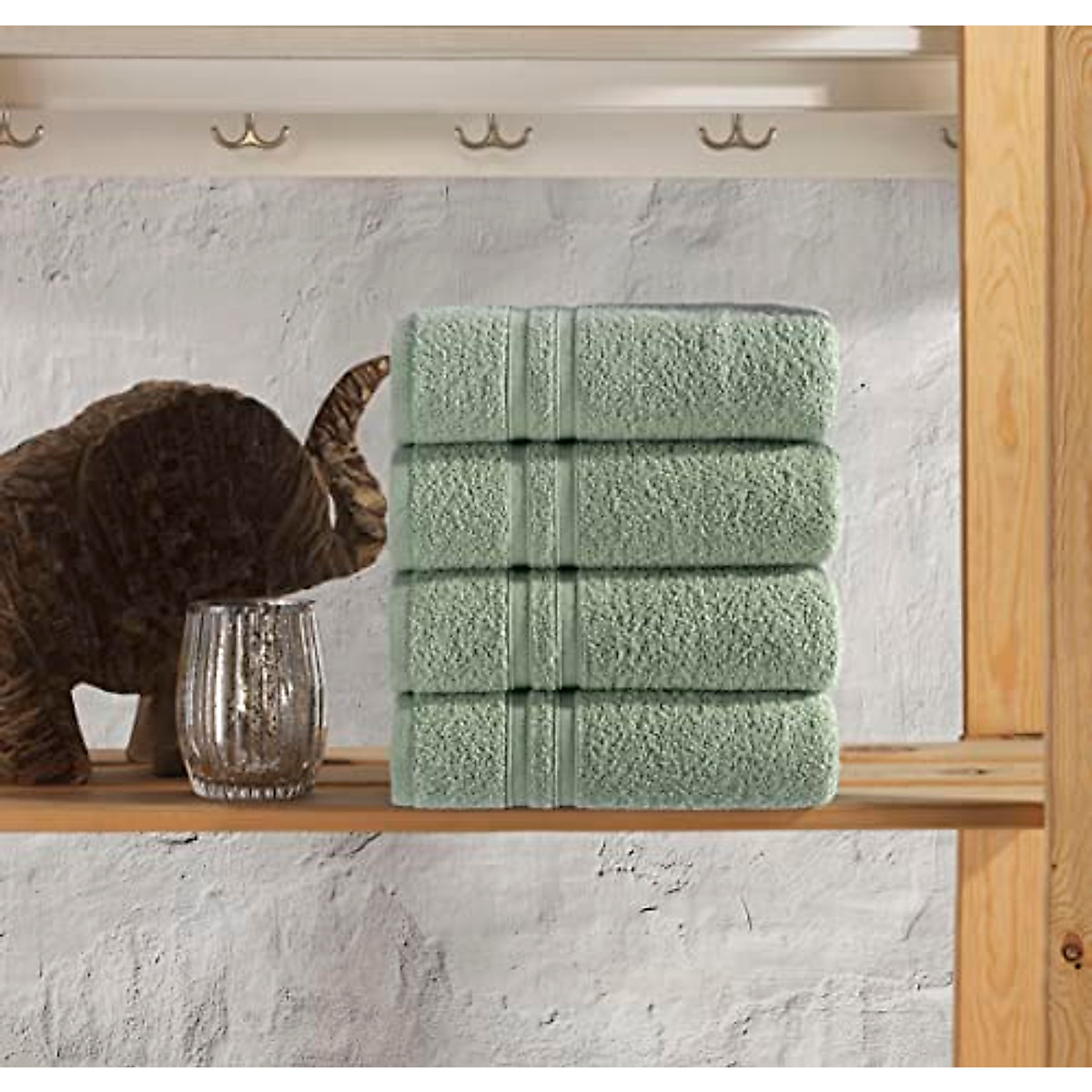 Hammam Linen Light Green Hand Towels 4-Pack - 16 x 30 Turkish Cotton Quality Soft and Absorbent Small Towels for Bathroom 600 GSM