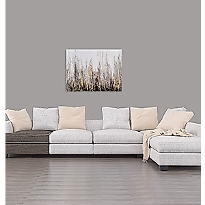 SYGALLERIER Abstract City Canvas Wall Art with Gold Foil - Hand Painted Modern Oil Paintings - Black Grey and White Pictures for Living Room Bedroom Bathroom Decor