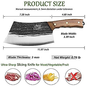 BLADESMITH Meat Cleaver Knife, Forged Butcher Knife with Lightweight and Effortless Design, Full Tang Chopping Knife with German High Carbon Steel, Comfortable PearWood Handle, 7'' Chinese Chef Knife