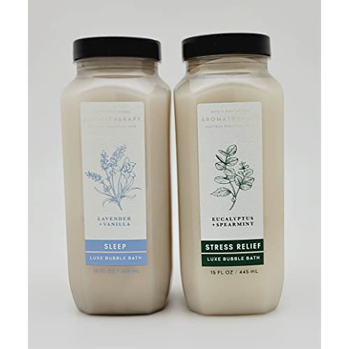 Bath & Body Works - Aromatherapy - Luxe Bubble Bath - 2 pc Bundle - Lavender Vanilla and Eucalyptus Spearmint - both 15 fl oz, Full Size