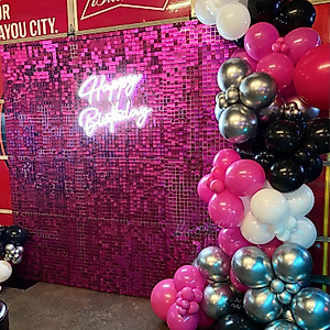 COKAOBE Hot Pink Shimmer Wall Backdrop, 30PCS Square Sequin Shimmer Backdrop Panel, Photo Backdrops for Birthday, Anniversary, Wedding, Graduation & Bachelorette Party Decoration