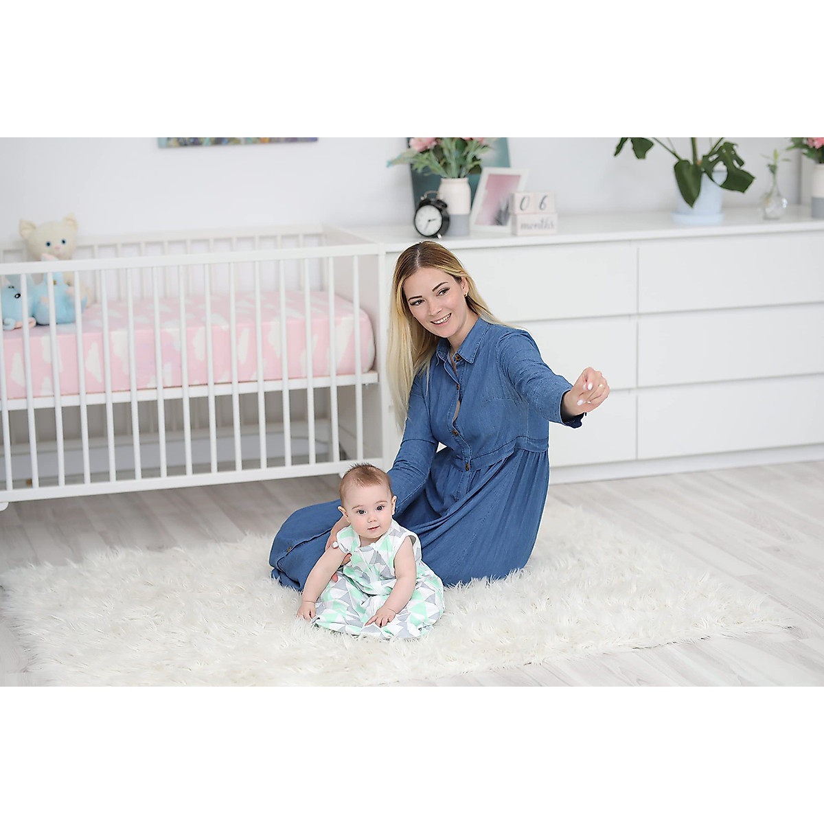 BaeBae Goods Premium Crib Sheets for Baby Girls, 4 Pack, Soft and Breathable Jersey Knit Fitted Sheet Set, Pink and White, Cute Girls Nursery Mattress Bedding, Universal Fit