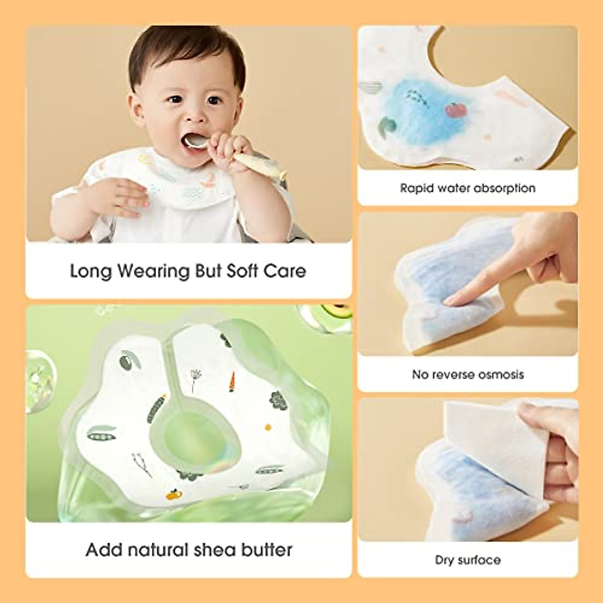 SEEDNUR Baby Disposable Drooling Bibs 360°Rotate Bibs For Teething And Drooling,Unisex Baby Bibs 20pcs(Boat)