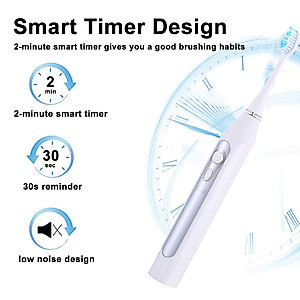 BYITH Electric Toothbrush 5 Brushing Modes 3 Toothbrush Heads Rechargeable Sonic Toothbrush
