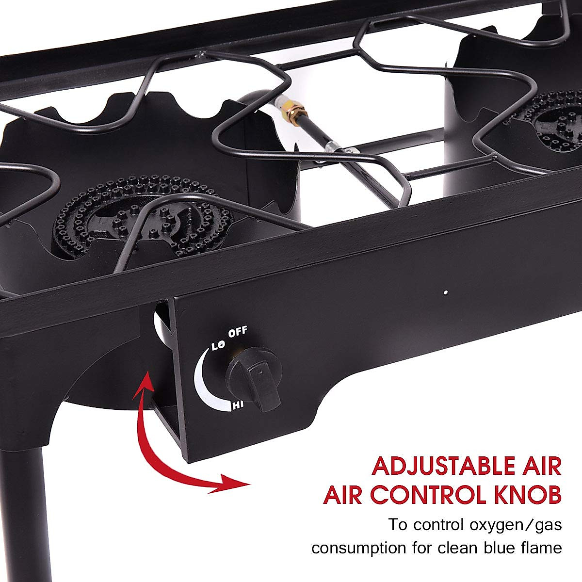 LUARANE Outdoor Stove High Pressure Double Burner Propane, Portable Gas 2 Burner Camp Stand Cooking Adjustable Detachable Legs, 20 PSI Regulator, Patio Camping Burner for Picnic, BBQ Grill (Black)