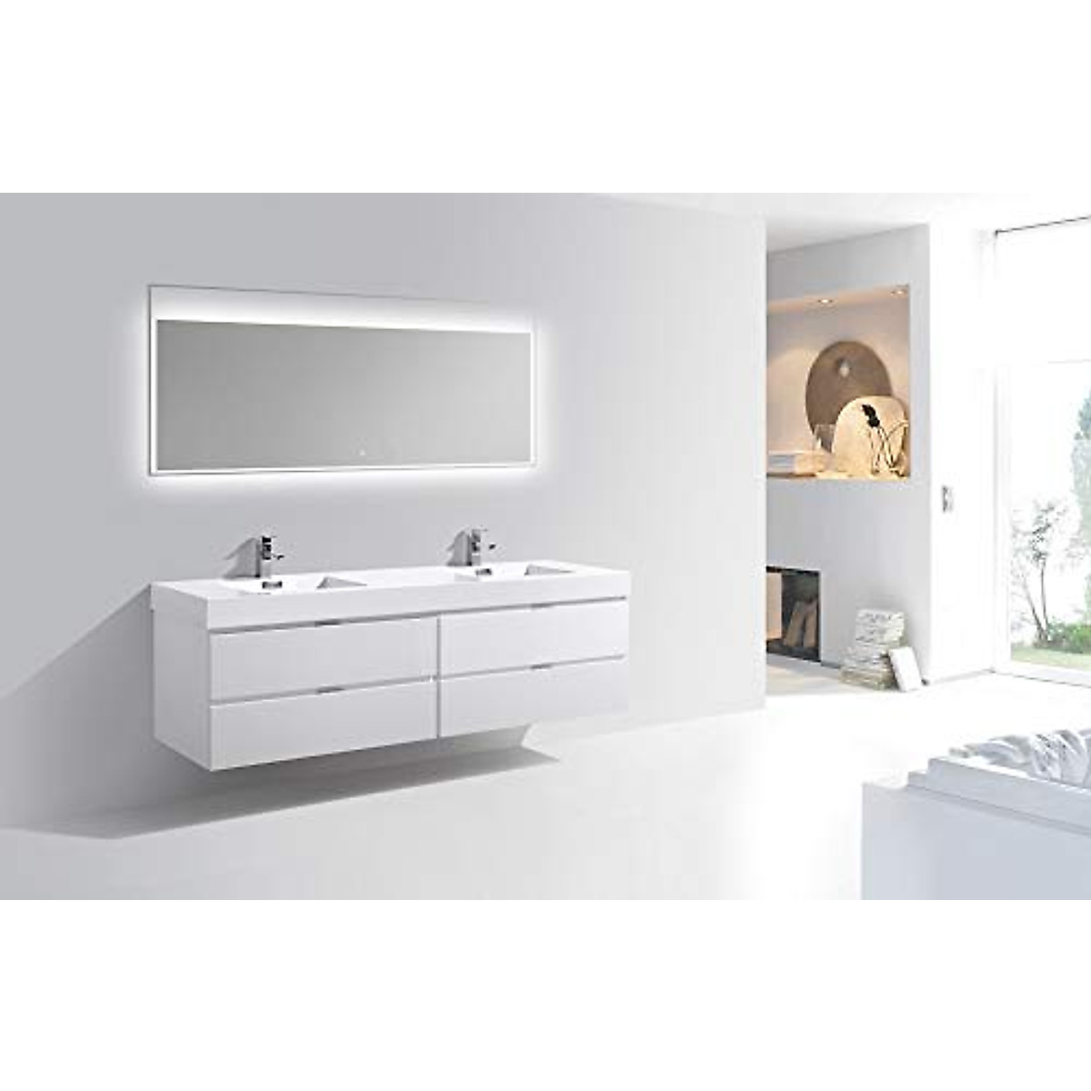 Bliss 80" Double Sink High Gloss White Wall Mount Modern Bathroom Vanity